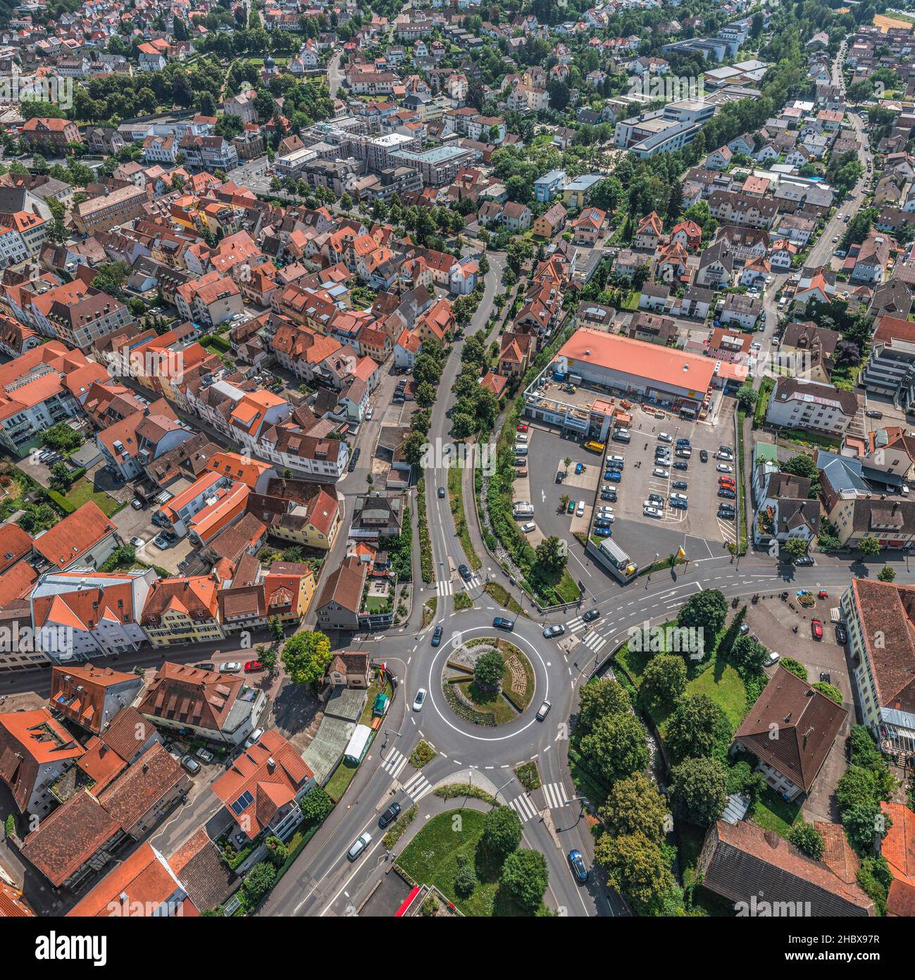 Aerial view to region of Bad Mergentheim in the beautiful Tauber valley ...