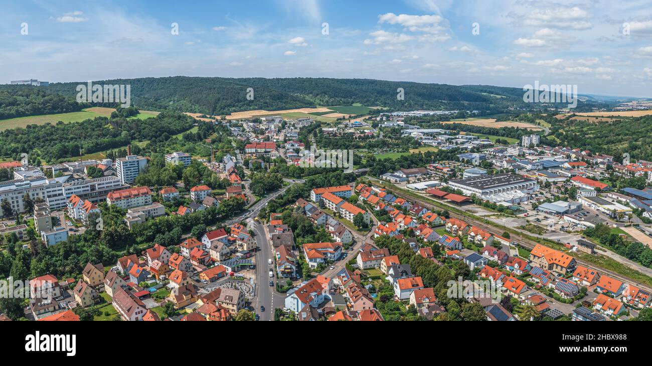 Aerial view to region of Bad Mergentheim in the beautiful Tauber valley ...