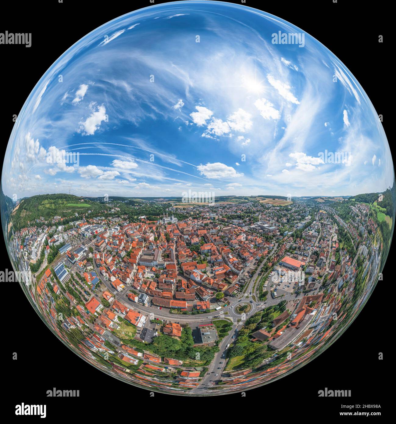 Aerial view to region of Bad Mergentheim in the beautiful Tauber valley ...
