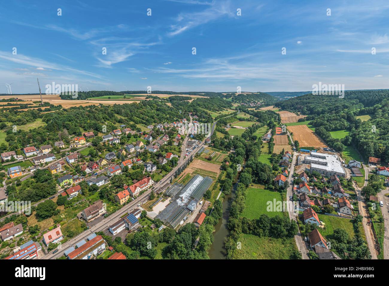 Aerial view to Creglingen in northeastern part of Baden-Württemberg ...