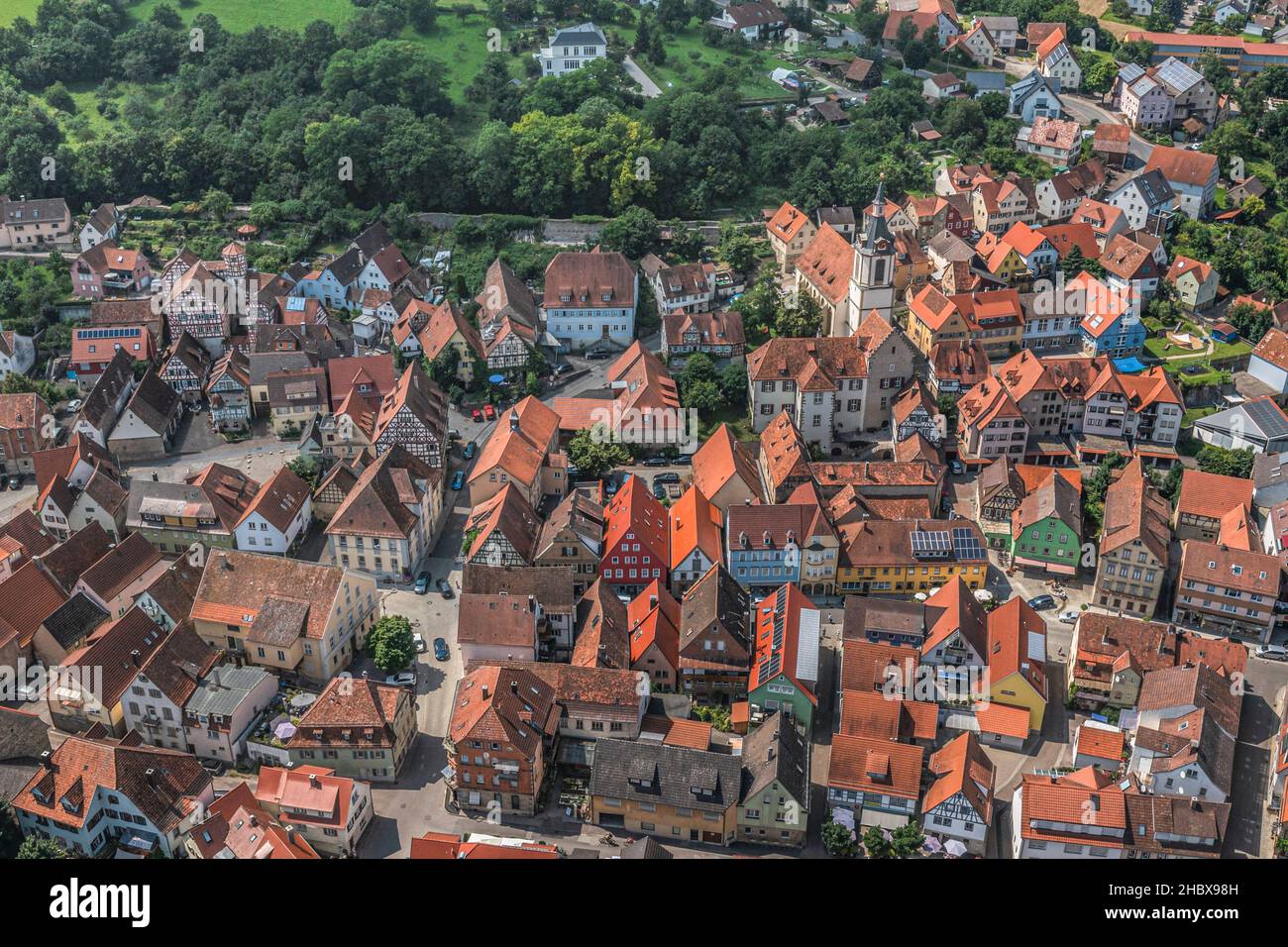 Aerial view to Creglingen in northeastern part of Baden-Württemberg ...