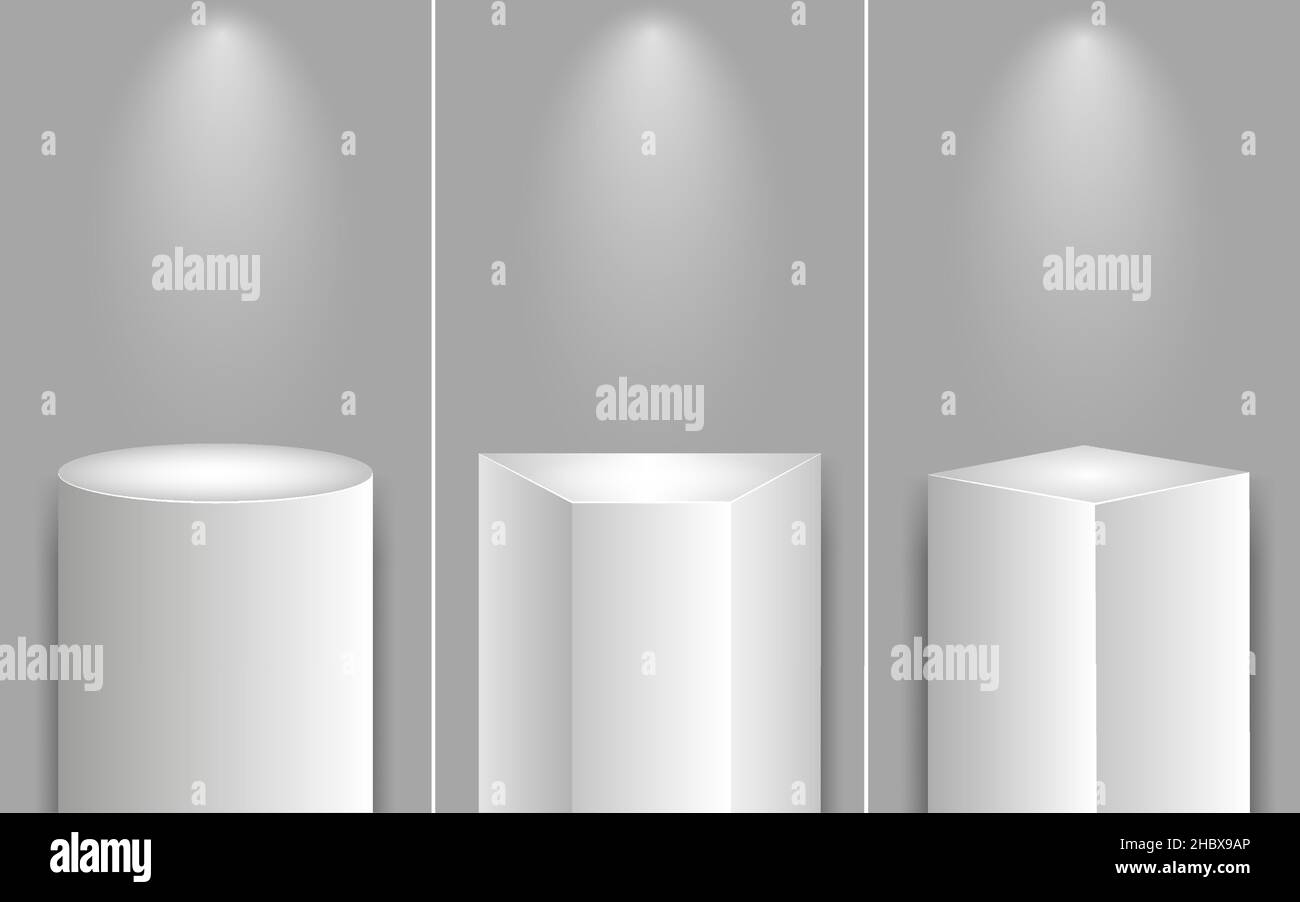 Realistic cubes podium, 3d exhibit displays. Gallery geometric blank ...