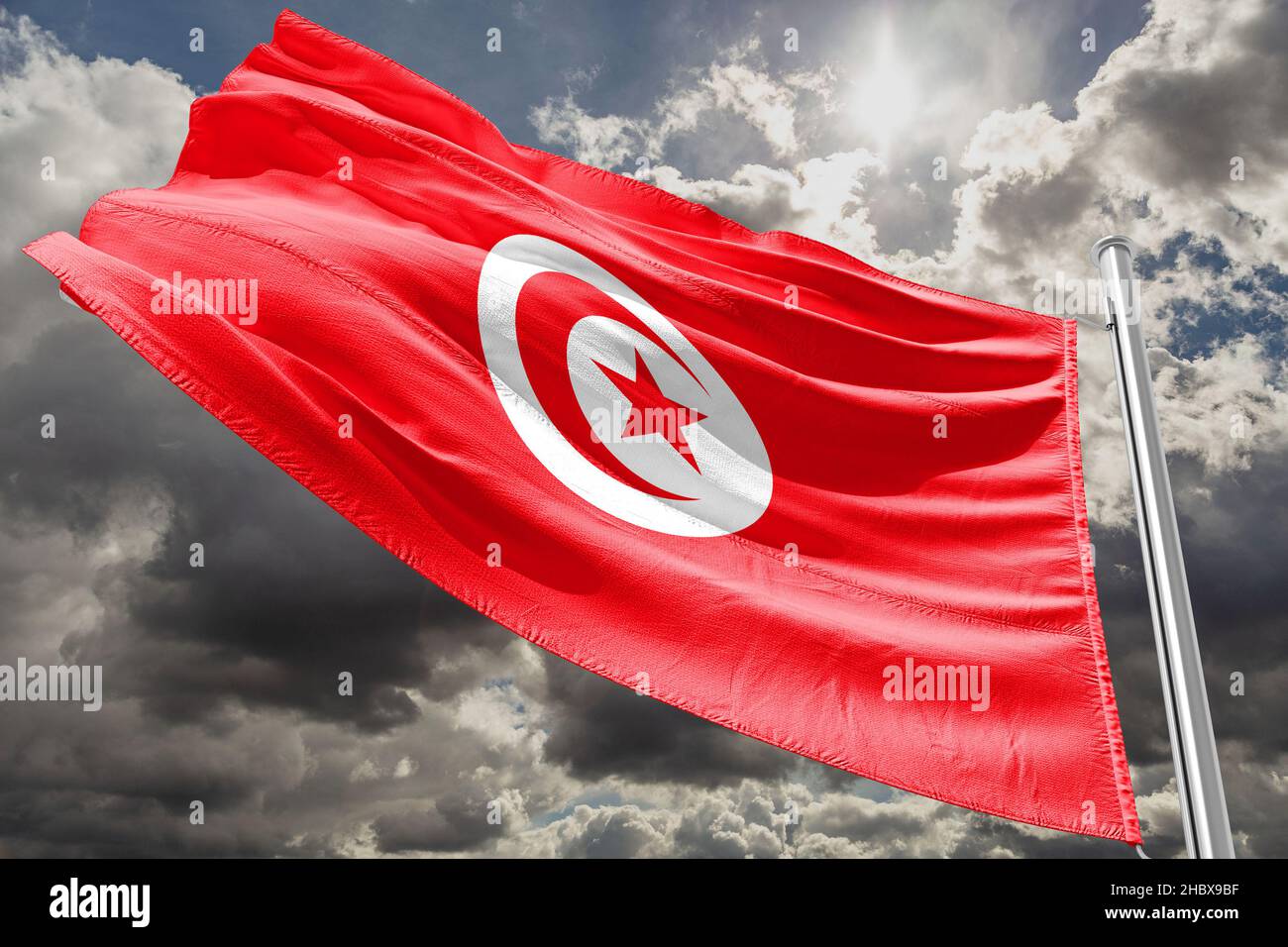 flag of tunisia waving in the wind Stock Photo - Alamy