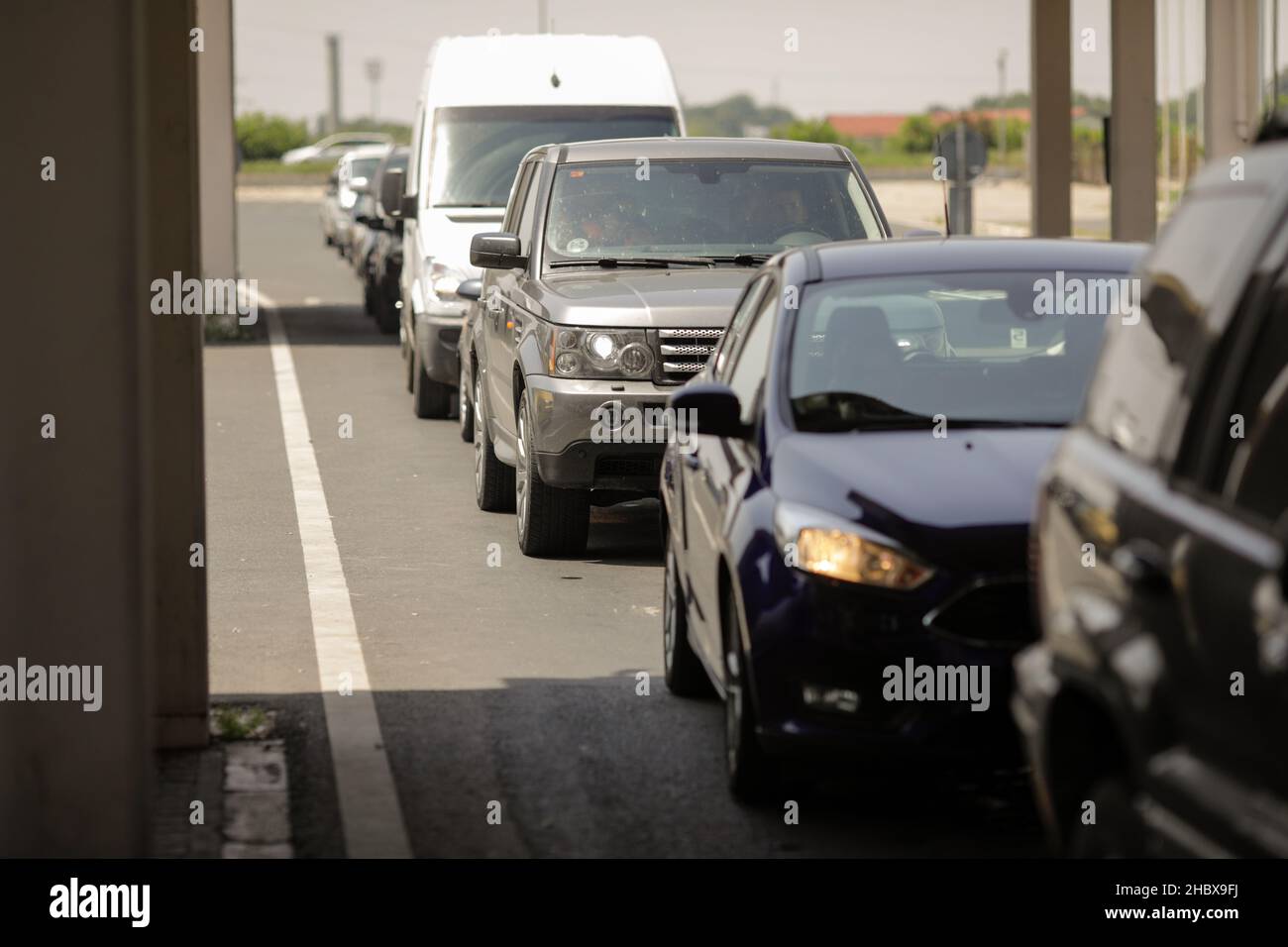 Giurgiu, Romania - July 1, 2021: Cars queue at the land border and ...