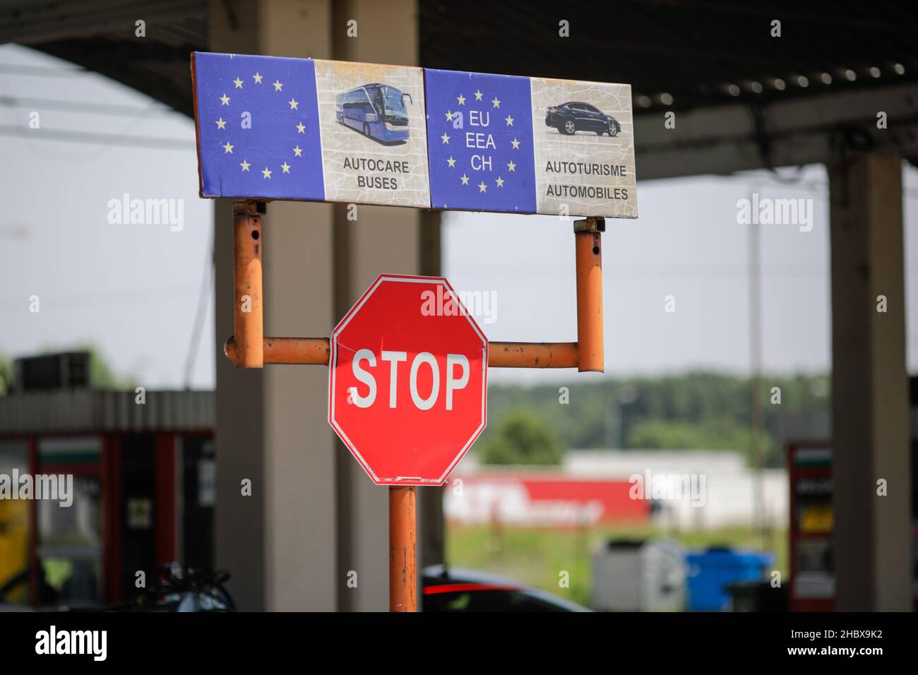 Giurgiu, Romania - July 1, 2021: The land border and customs between ...