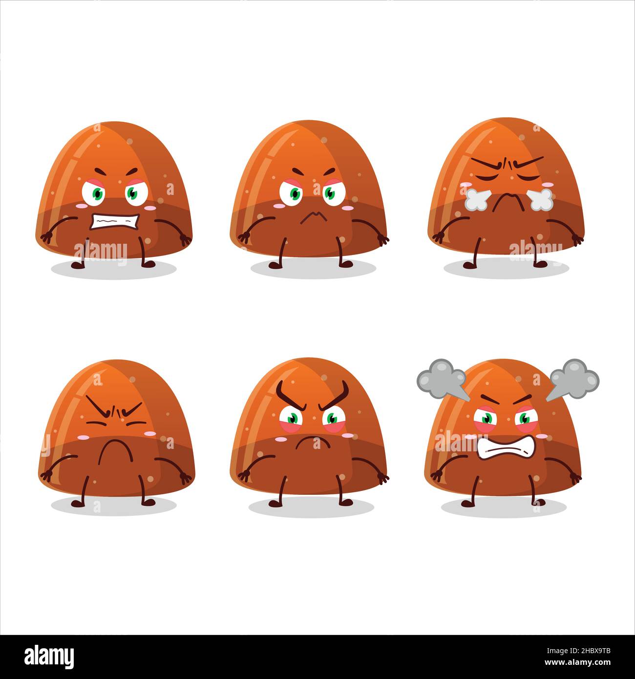 Orange jelly gummy candy cartoon character with various angry ...