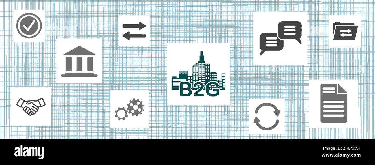 Concept of b2g with icons on squares Stock Photo - Alamy
