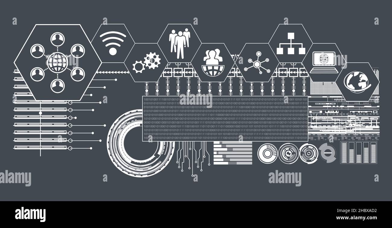 Concept of globalization with connected icons Stock Photo - Alamy