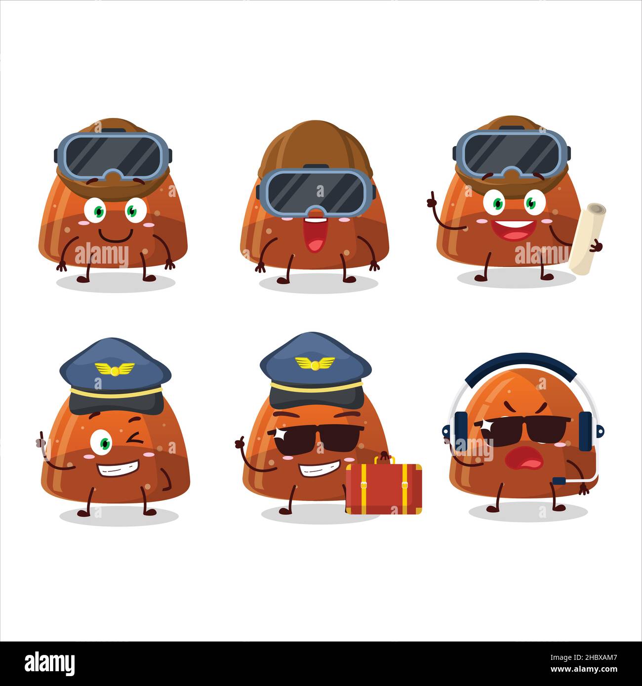 Pilot cartoon mascot orange jelly gummy candy with glasses. Vector ...