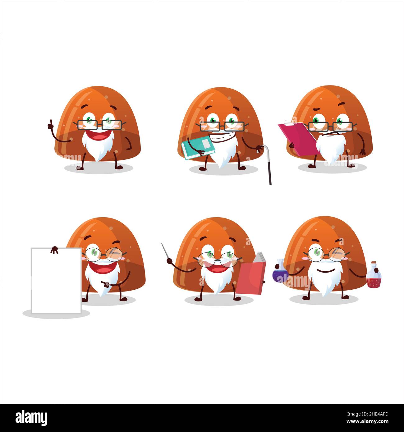 Professor orange jelly gummy candy academic cartoon character working ...
