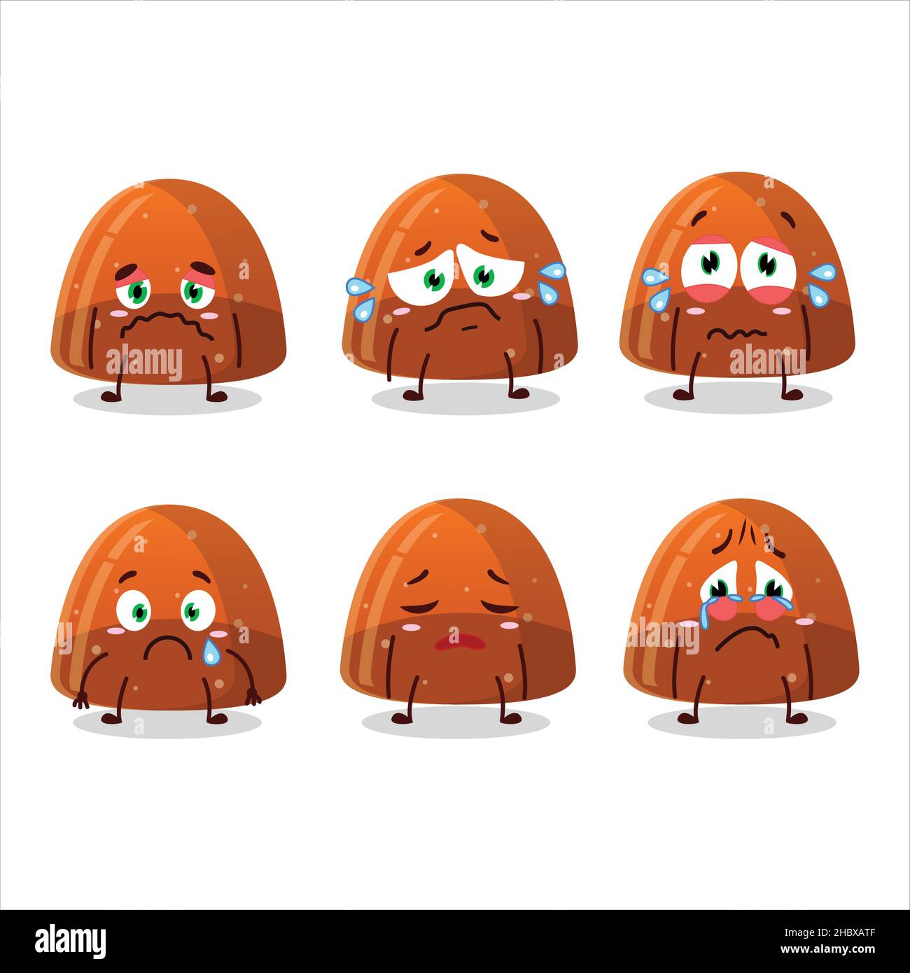 Orange jelly gummy candy cartoon character with sad expression. Vector ...