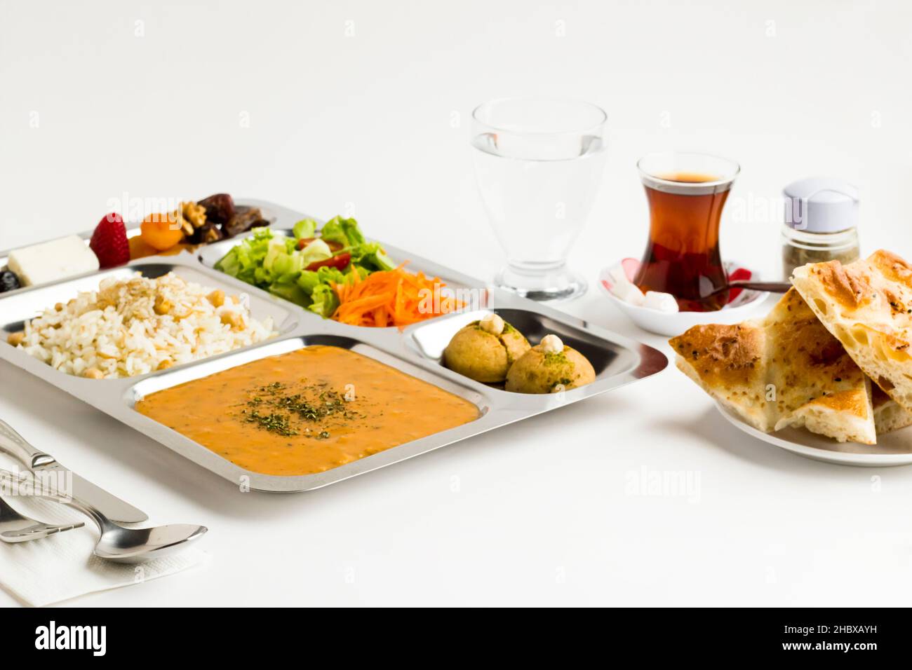 Traditional Turkish Ramadan iftar meal in the stainless steel,portion ...