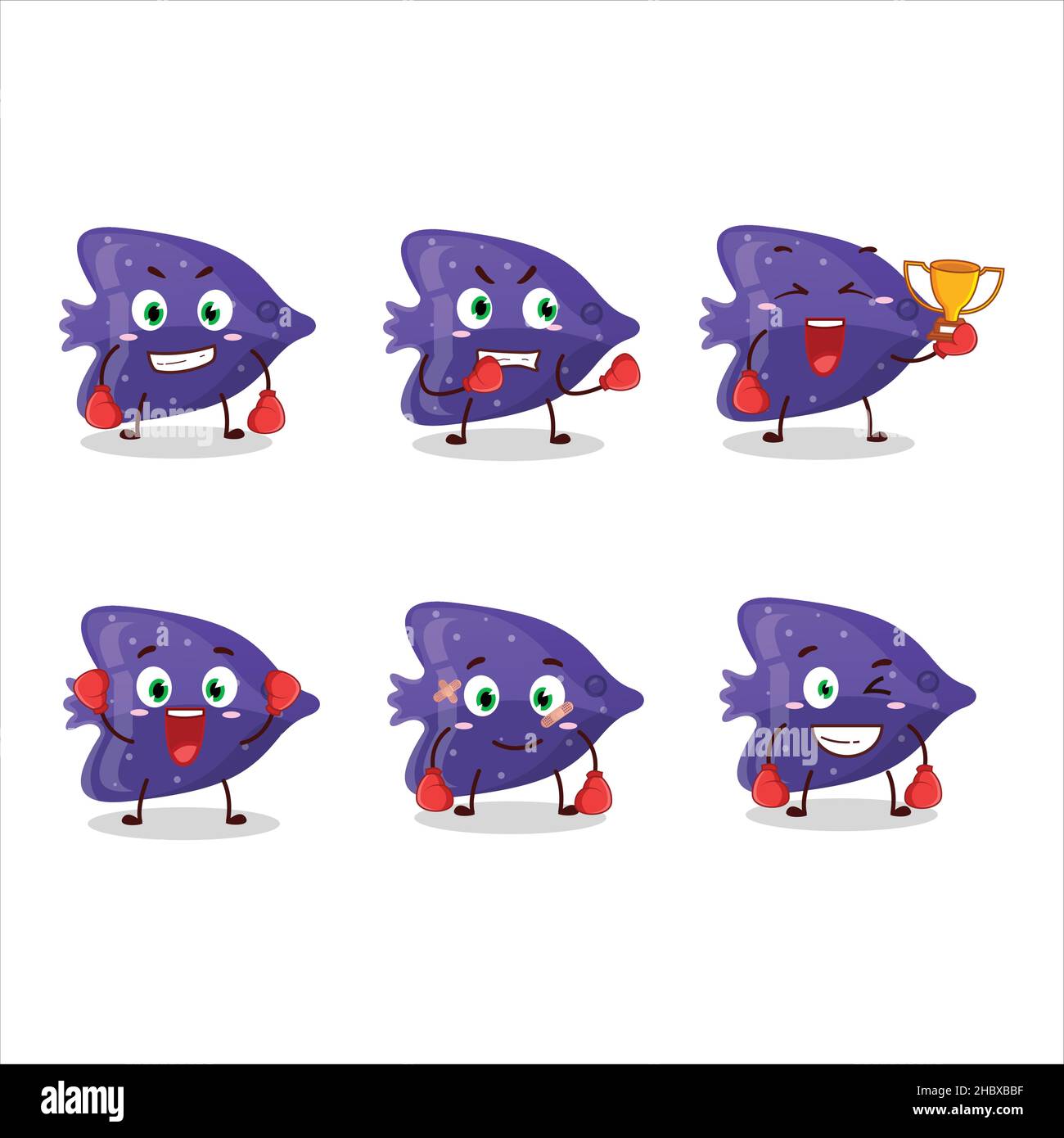 A sporty fish purple gummy candy boxing athlete cartoon mascot design ...