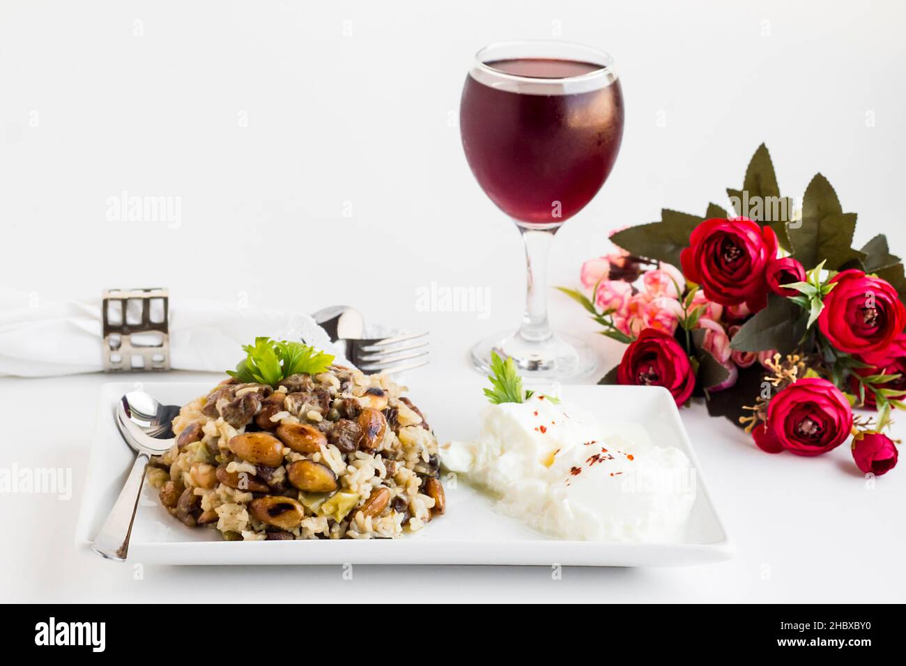 Traditional Turkish Islamic Feast table designed with braised meat ...