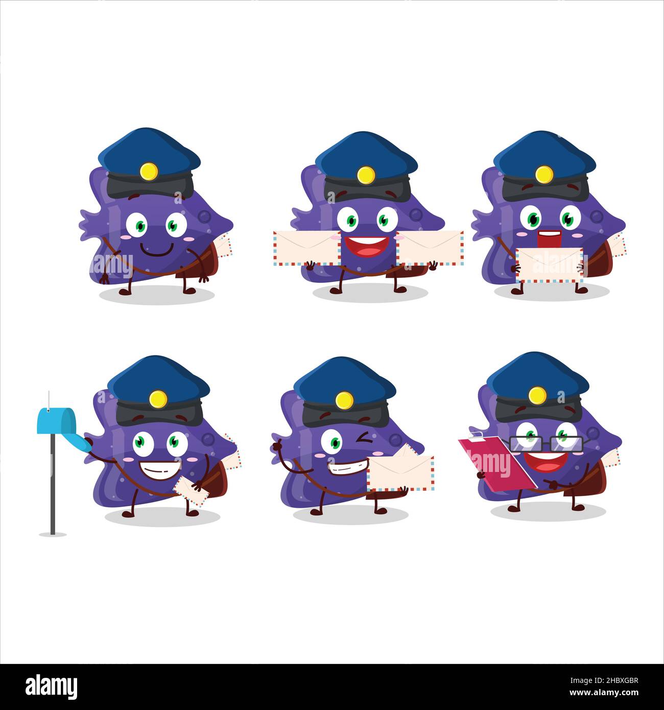 A picture of cheerful fish purple gummy candy postman cartoon design ...