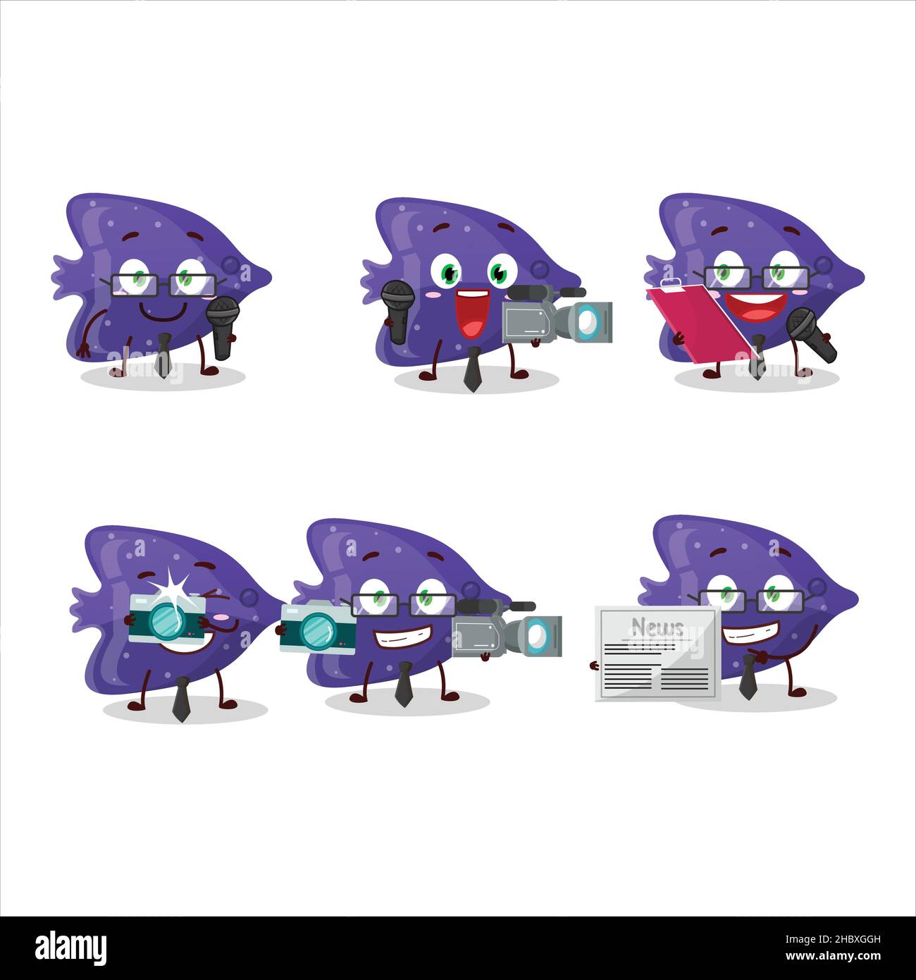 Character reporter fish purple gummy candy cute mascot with microphone ...