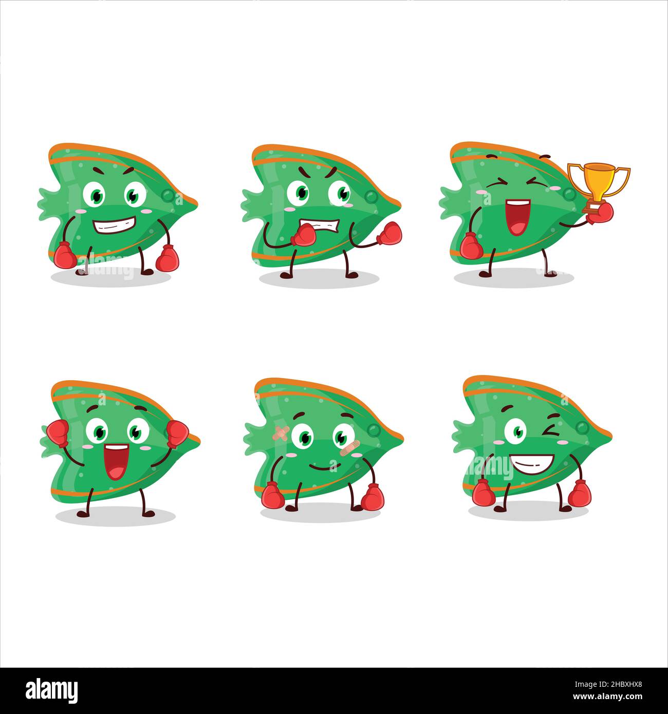 A sporty fish green gummy candy boxing athlete cartoon mascot design ...