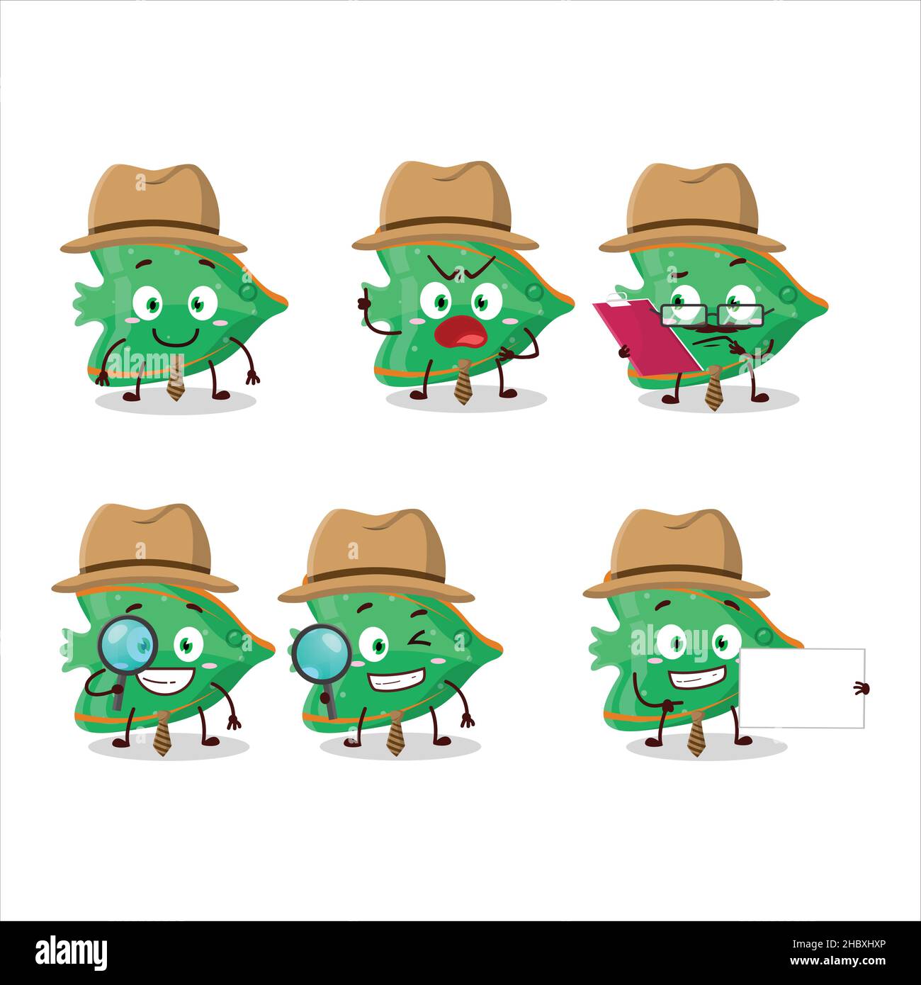 Detective fish green gummy candy cute cartoon character holding ...