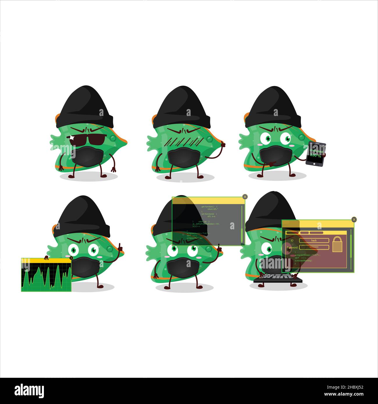 A Hacker fish green gummy candy character mascot with. Vector ...