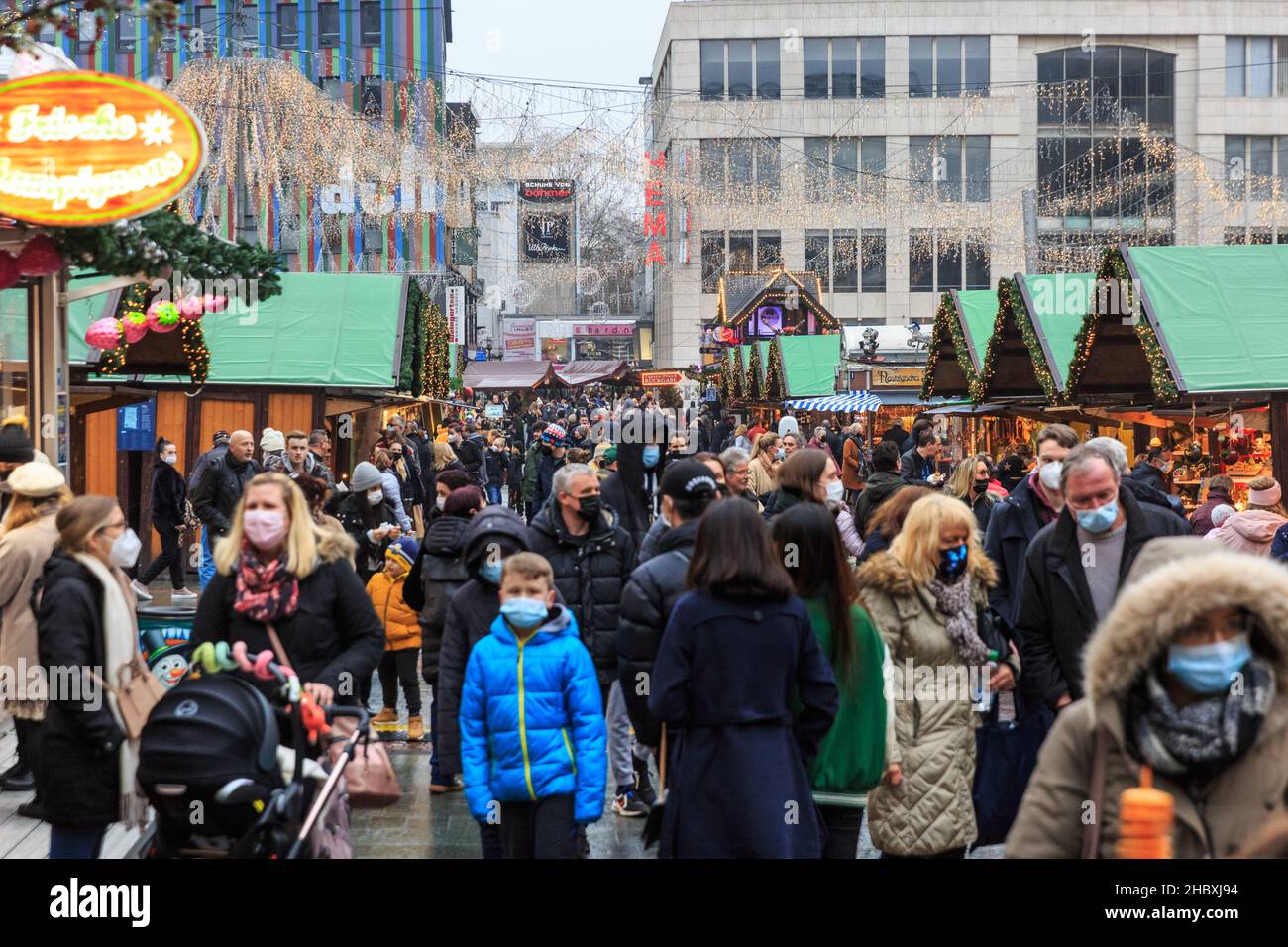 People at busy Essen Christmas Market in December, Essen, NRW, Germany ...