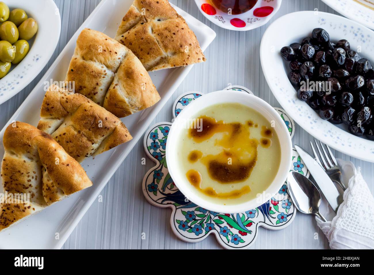 Traditional Ramadan,Iftar Diner Table with soup and other foods ...