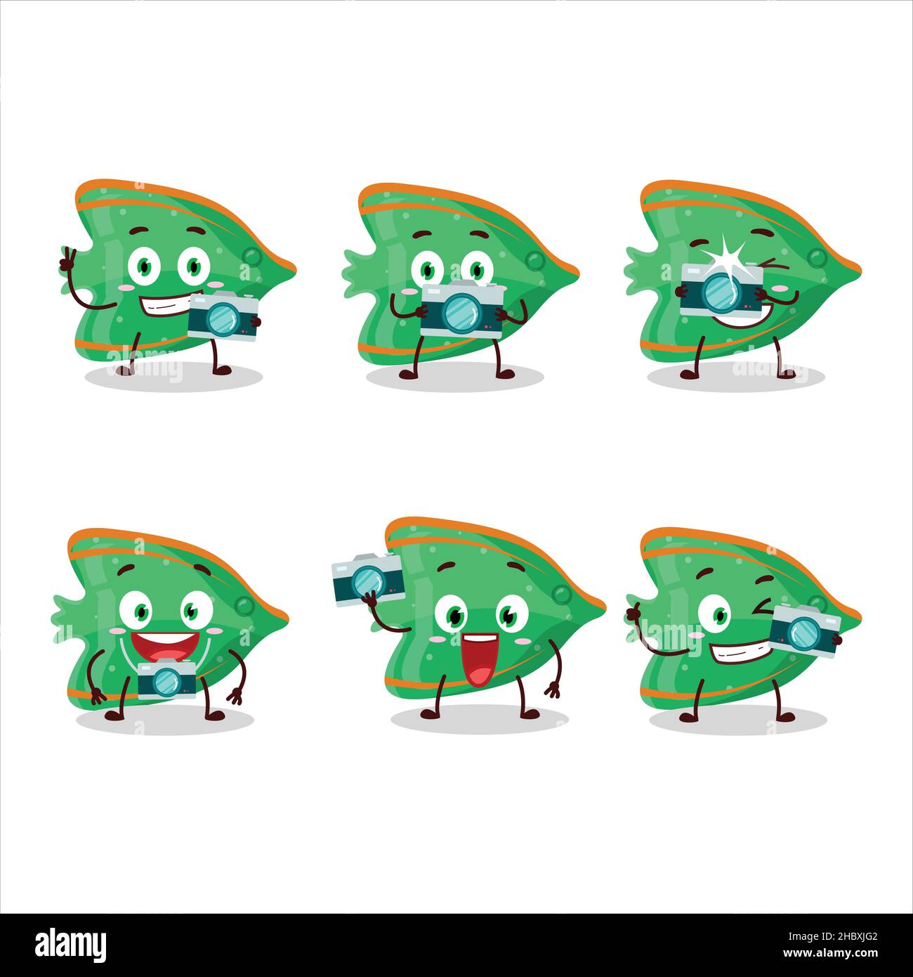 Photographer profession emoticon with fish green gummy candy cartoon ...