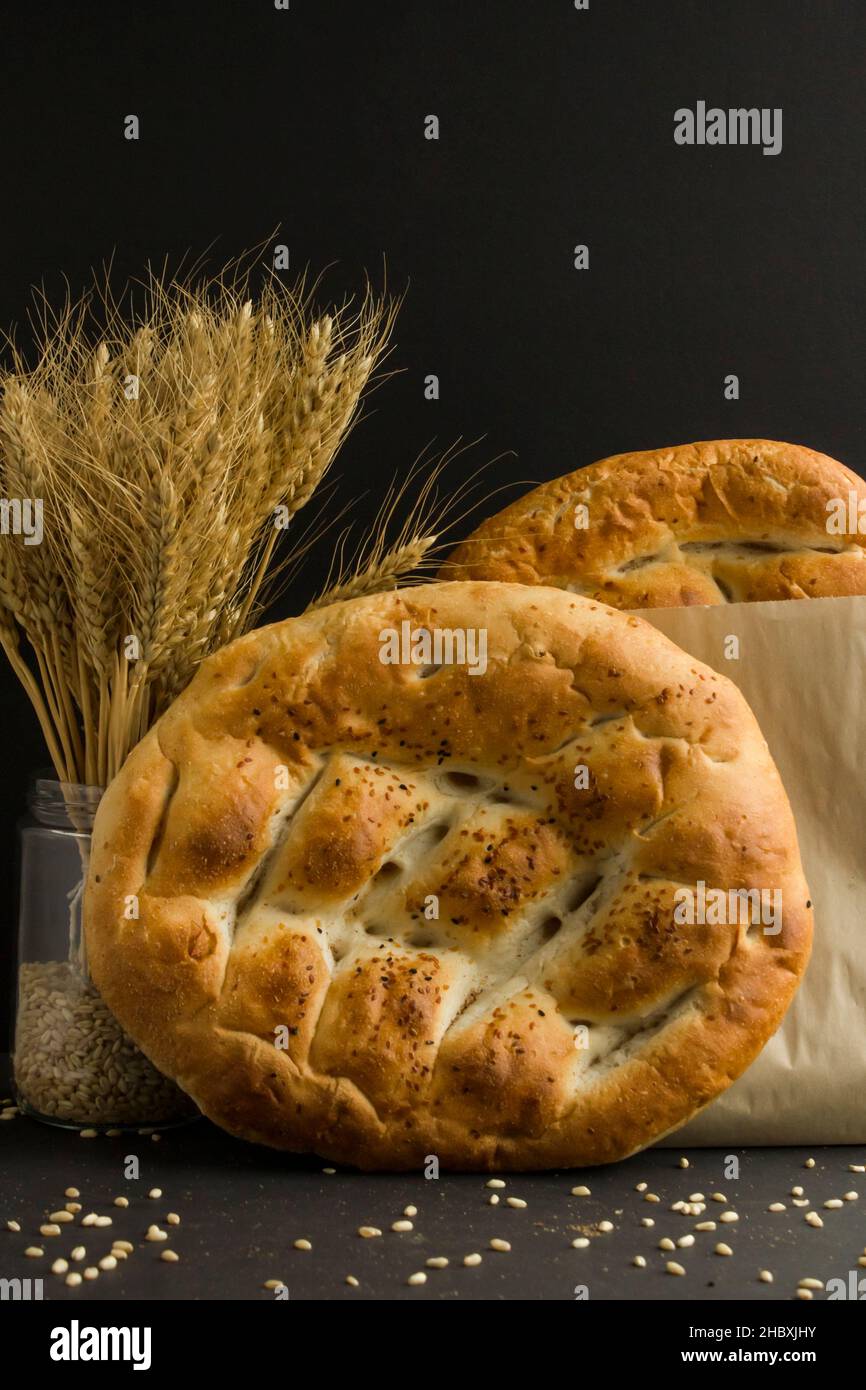 Traditional Turkish,Circular Ramadan Bread,Pide in craft paper bag on ...
