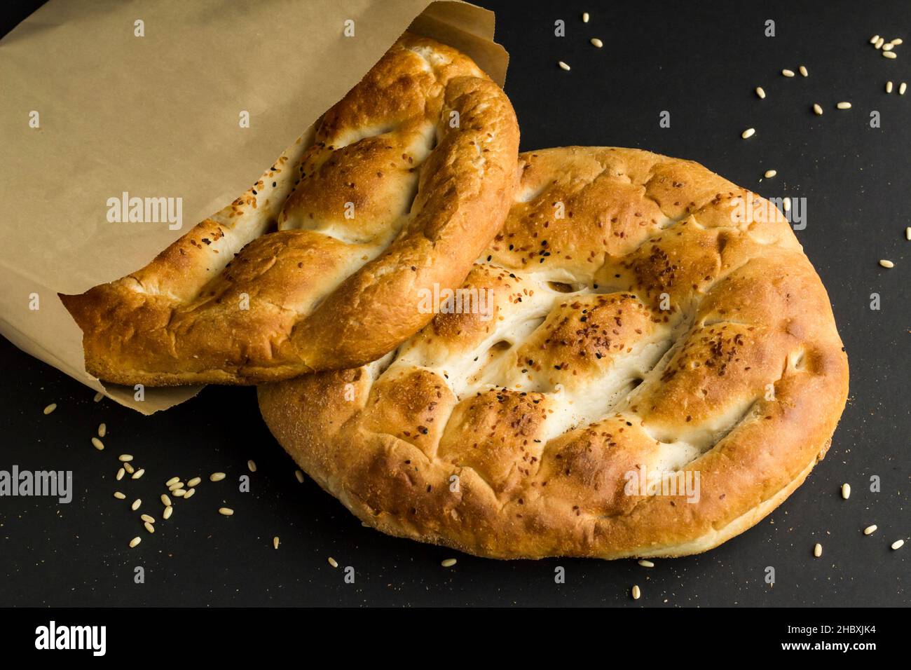 Traditional Turkish,Circular Ramadan Bread,Pide in craft paper bag on ...