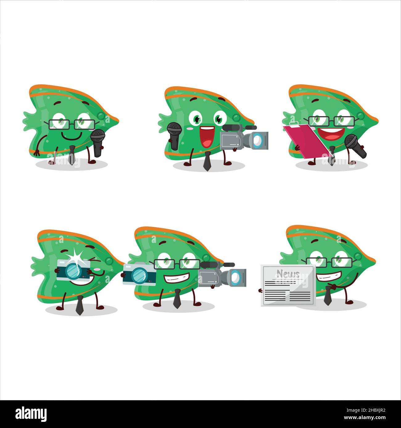 Character reporter fish green gummy candy cute mascot with microphone ...