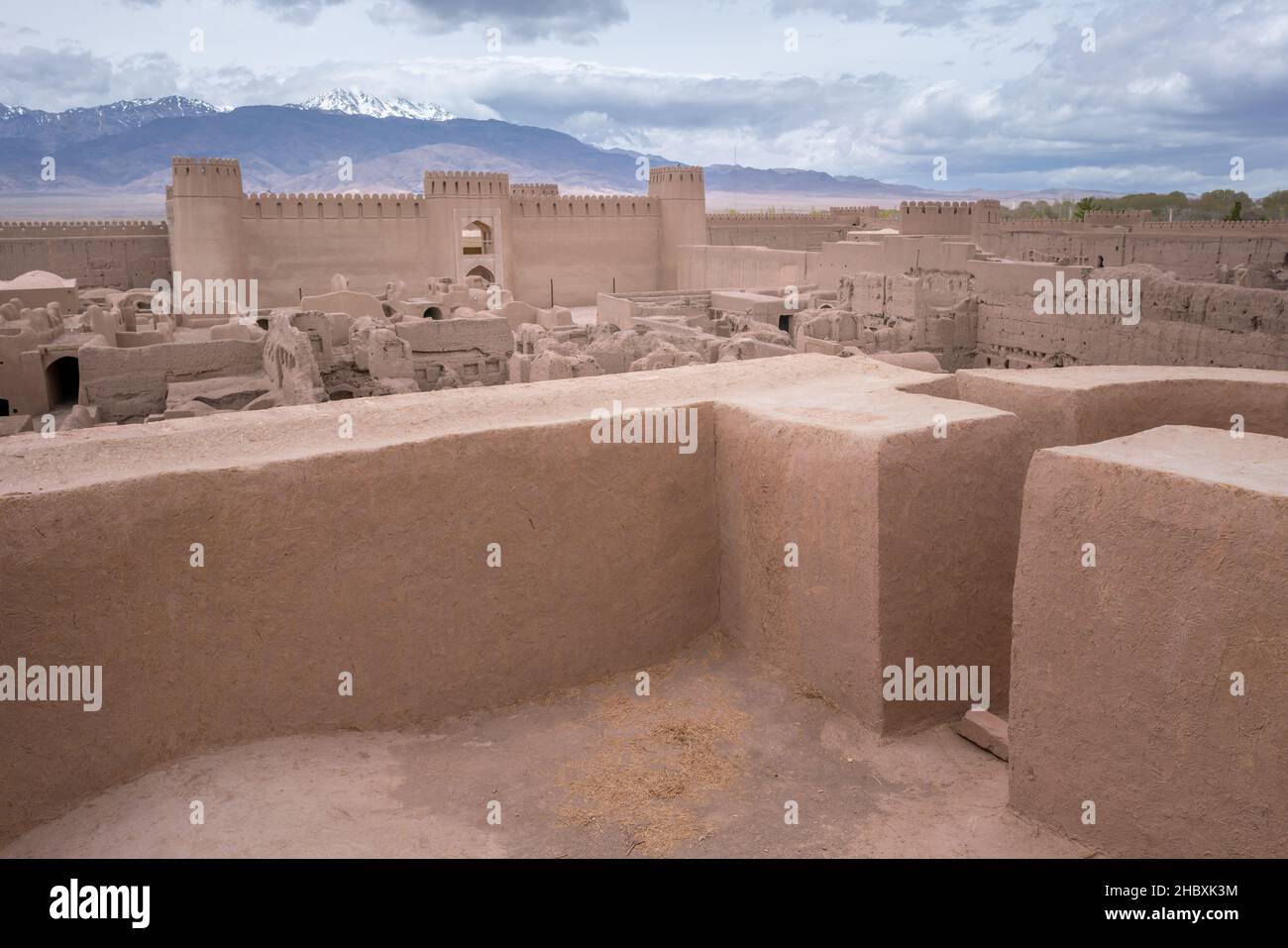 Panorama of narrow streets and walls of ancient persian city built from ...