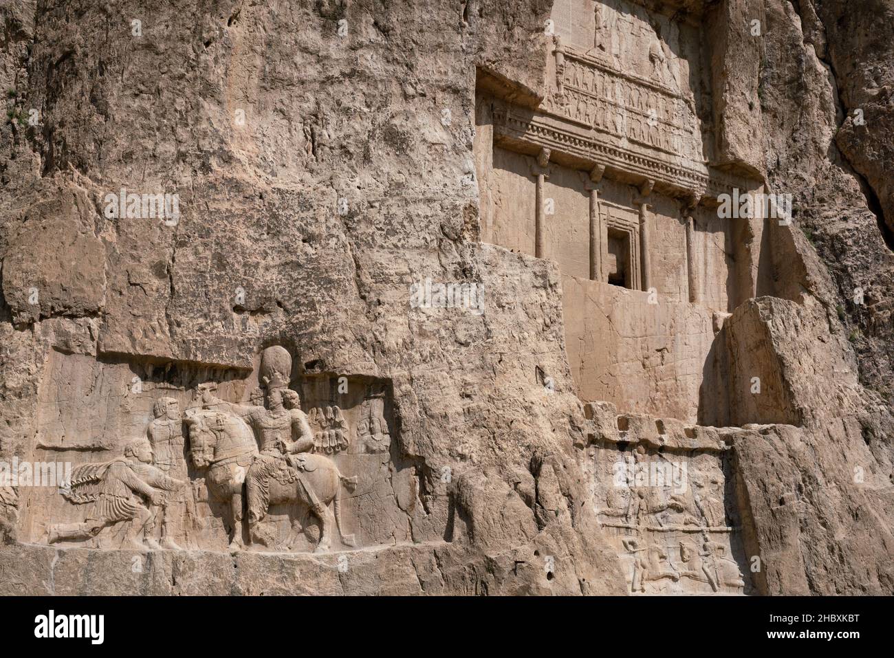 Sandstone rock with carved tombs of persian kings in Necropolis, Iran ...