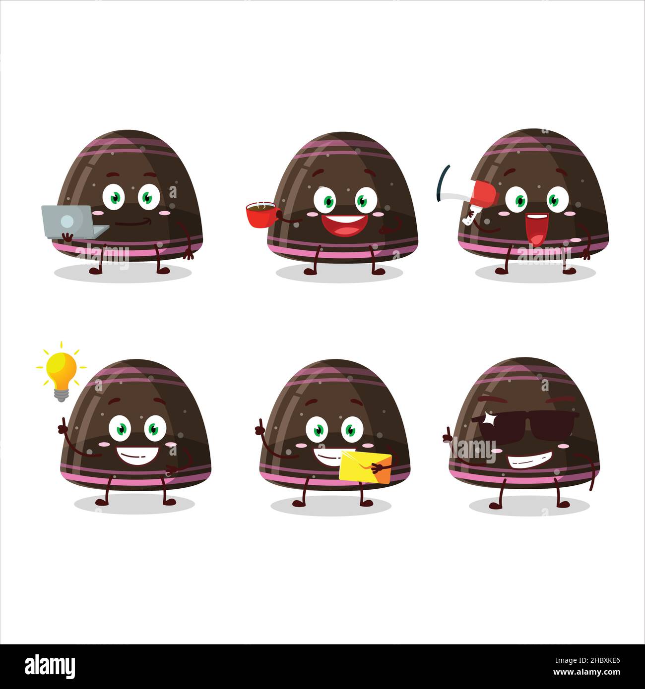 Chocolate jelly gummy candy cartoon character with various types of ...