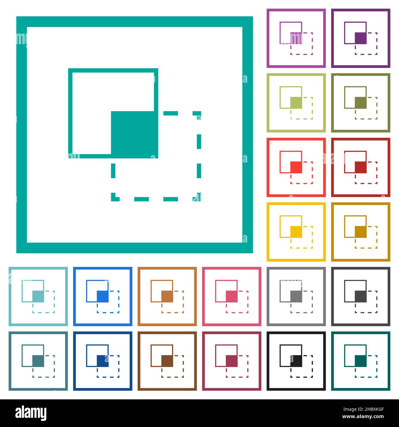 Clipping mask tool flat color icons with quadrant frames on white ...