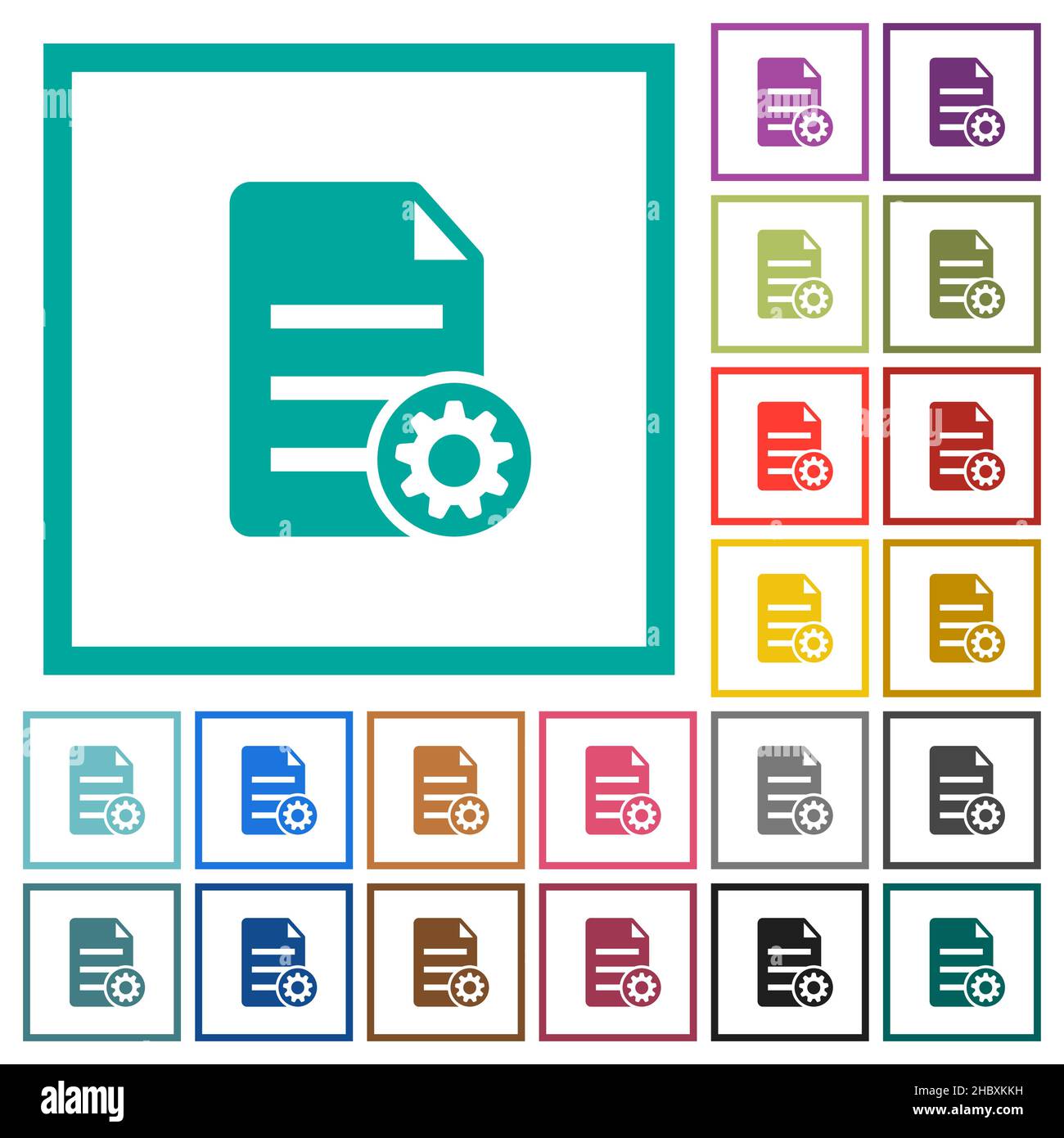Document settings flat color icons with quadrant frames on white ...