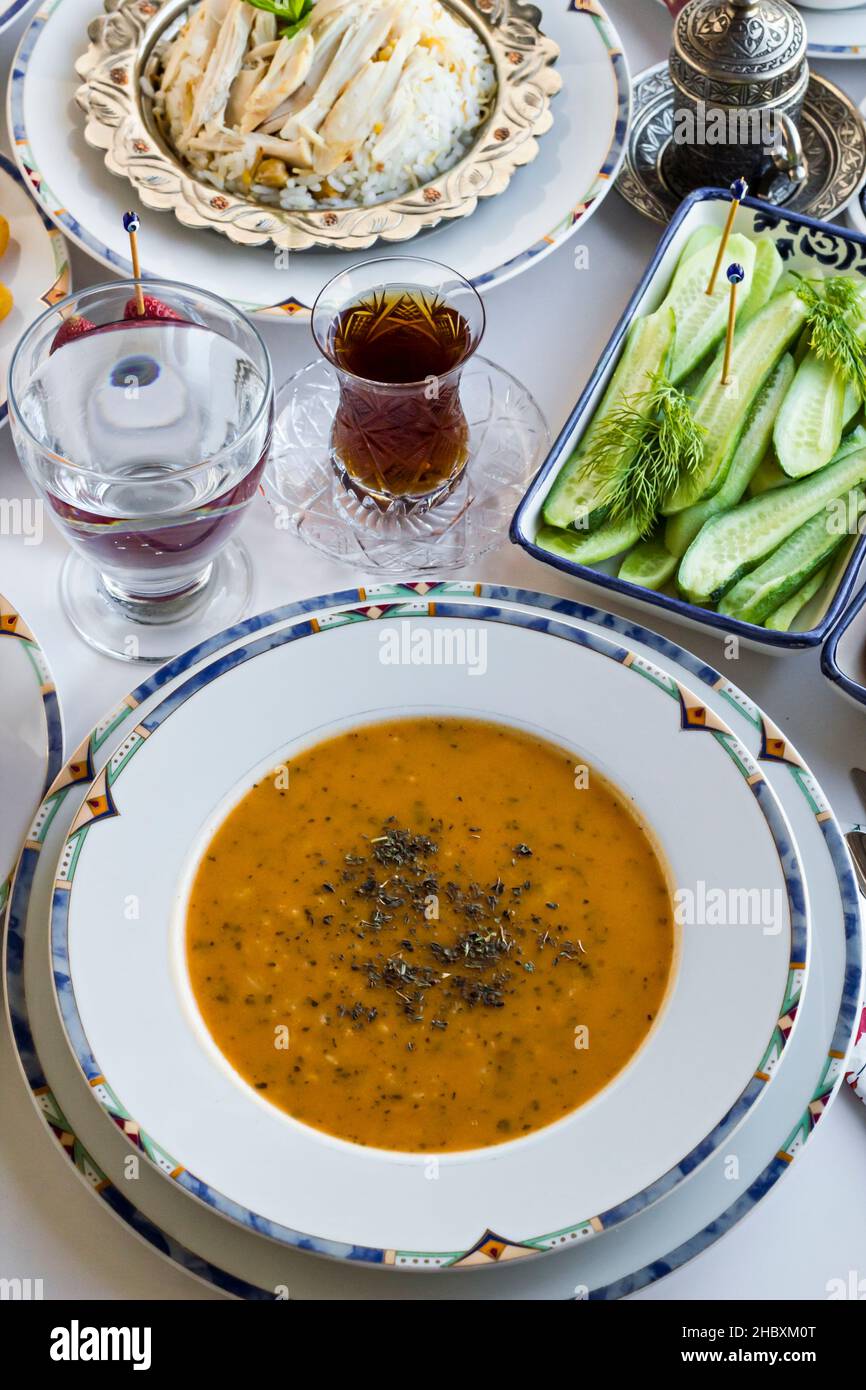 Traditional Ramadan Dinner Table with iftar large menu.Conceptual image ...