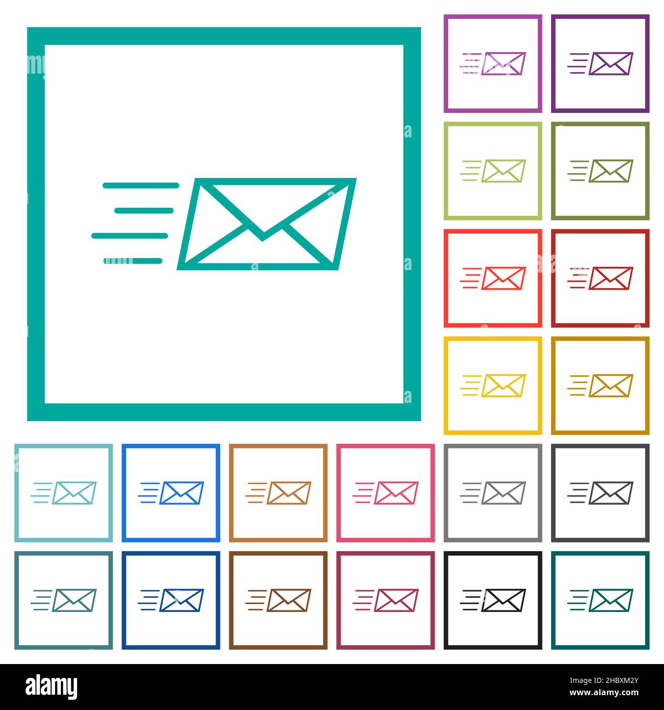 Sending express mail outline flat color icons with quadrant frames on ...