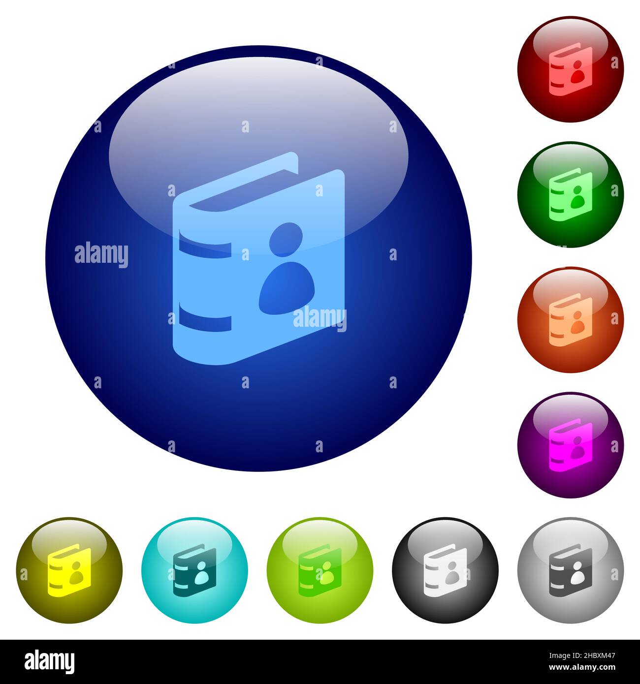 User guide books icons on round glass buttons in multiple colors ...