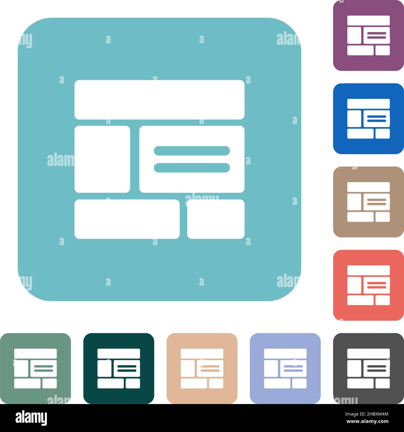 Web layout solid white flat icons on color rounded square backgrounds ...