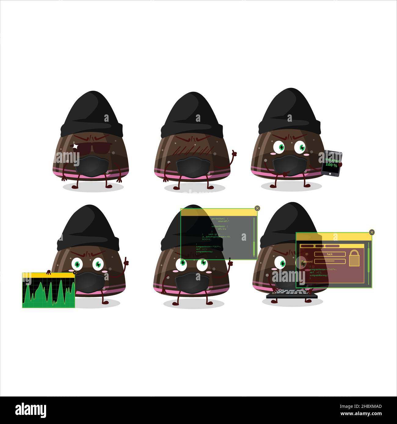 A Hacker chocolate jelly gummy candy character mascot with. Vector ...