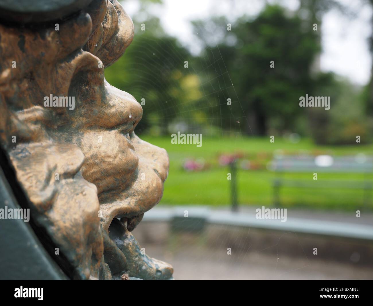 A closeup of a lion head statue on a park background Stock Photo - Alamy