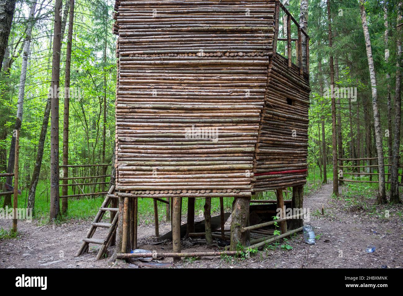 Wooden hut from a log in the forest Stock Photo - Alamy