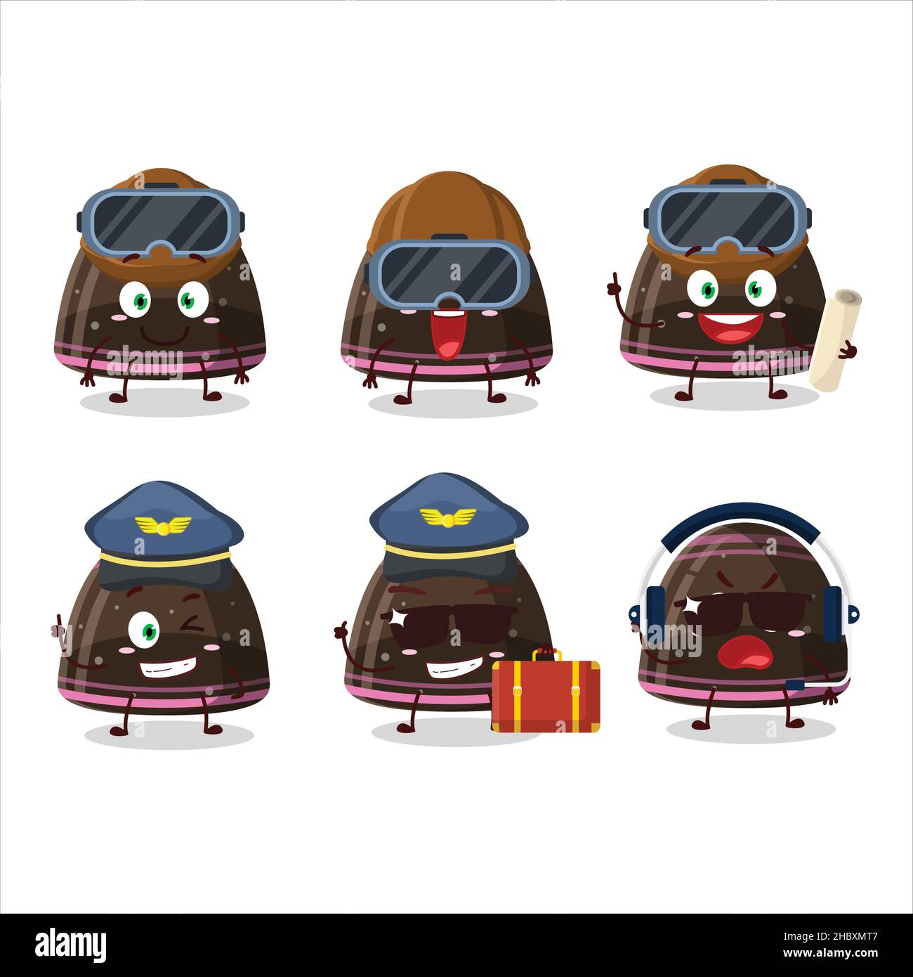 Pilot cartoon mascot chocolate jelly gummy candy with glasses. Vector ...