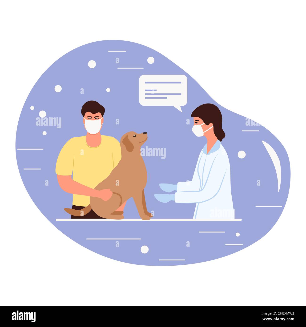 Vector illustration Visit to doctor with dog. Veterinary clinic ...