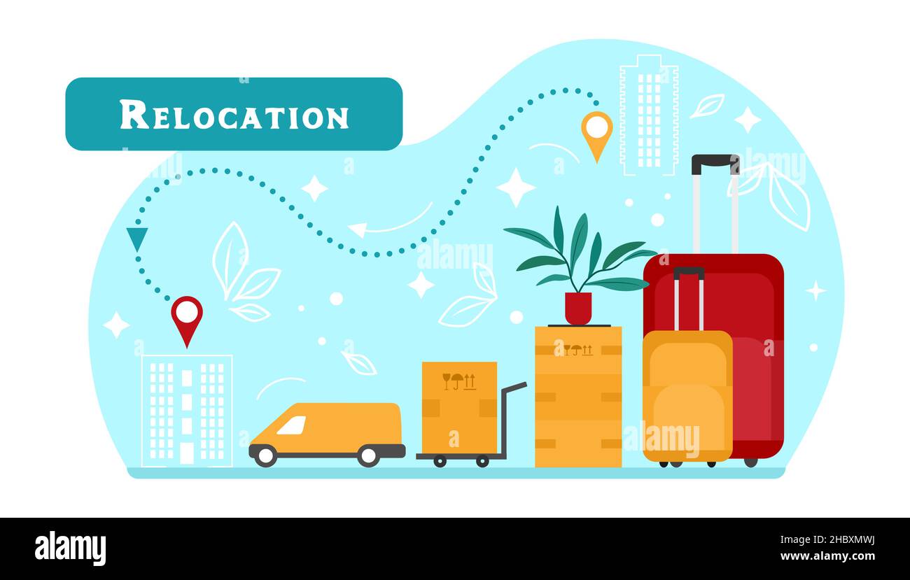 Vector illustration Relocation to new home. Moving to new house ...