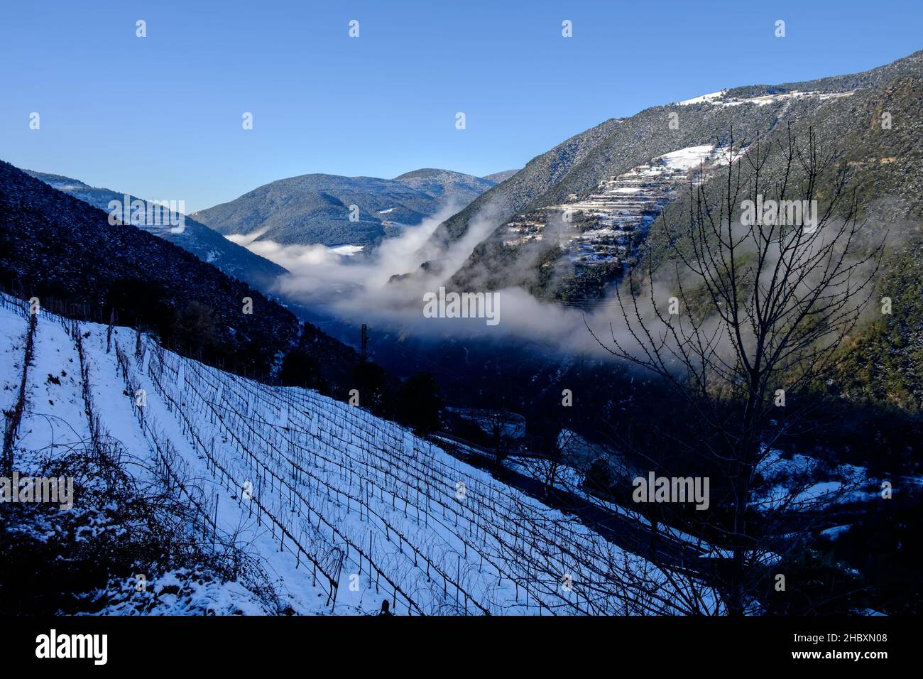 Winter in Andorra Pyrennes landscape. Coll d'Ordino views Stock Photo ...