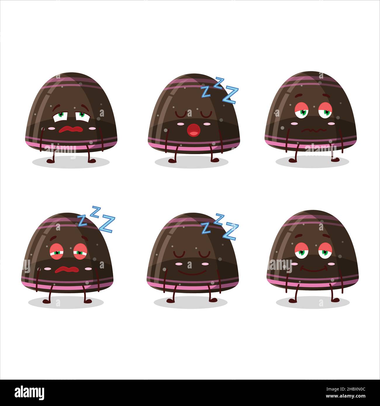 Cartoon character of chocolate jelly gummy candy with sleepy expression ...