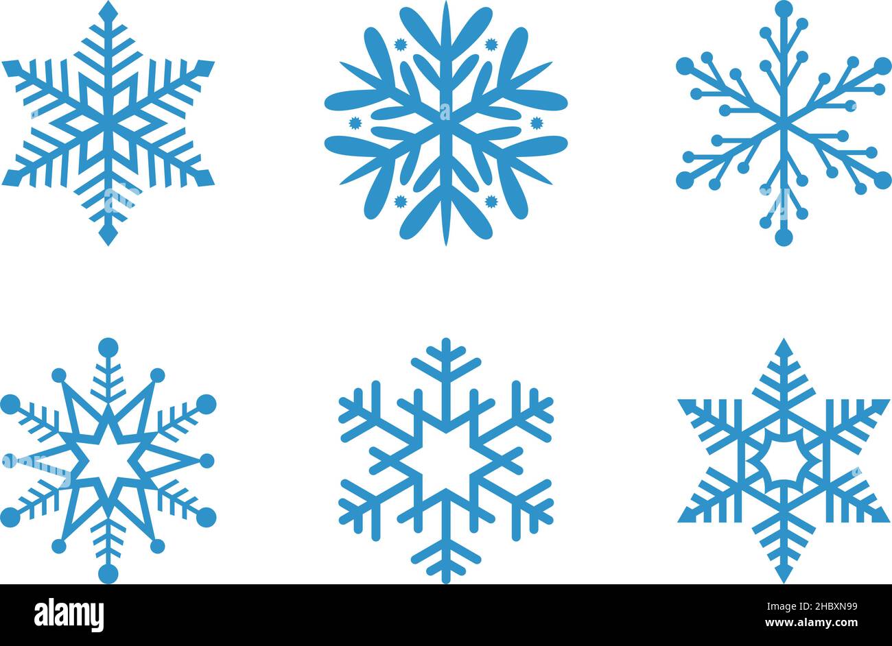 Ice blue frosty abstract snowflake symbols set on white background ...