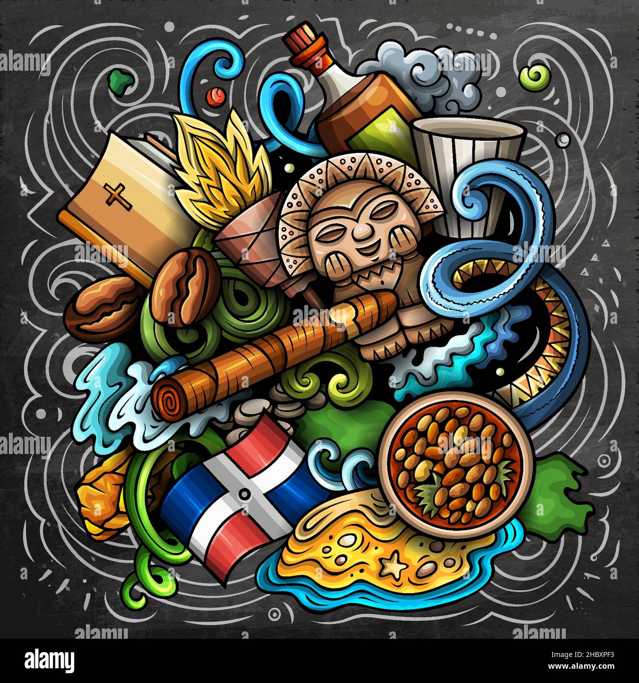 Dominican Republic cartoon vector doodle chalkboard illustration Stock ...