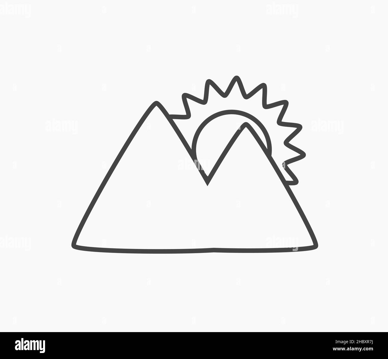 Sunset sun over mountains line icon. Vector illustration Stock Vector ...