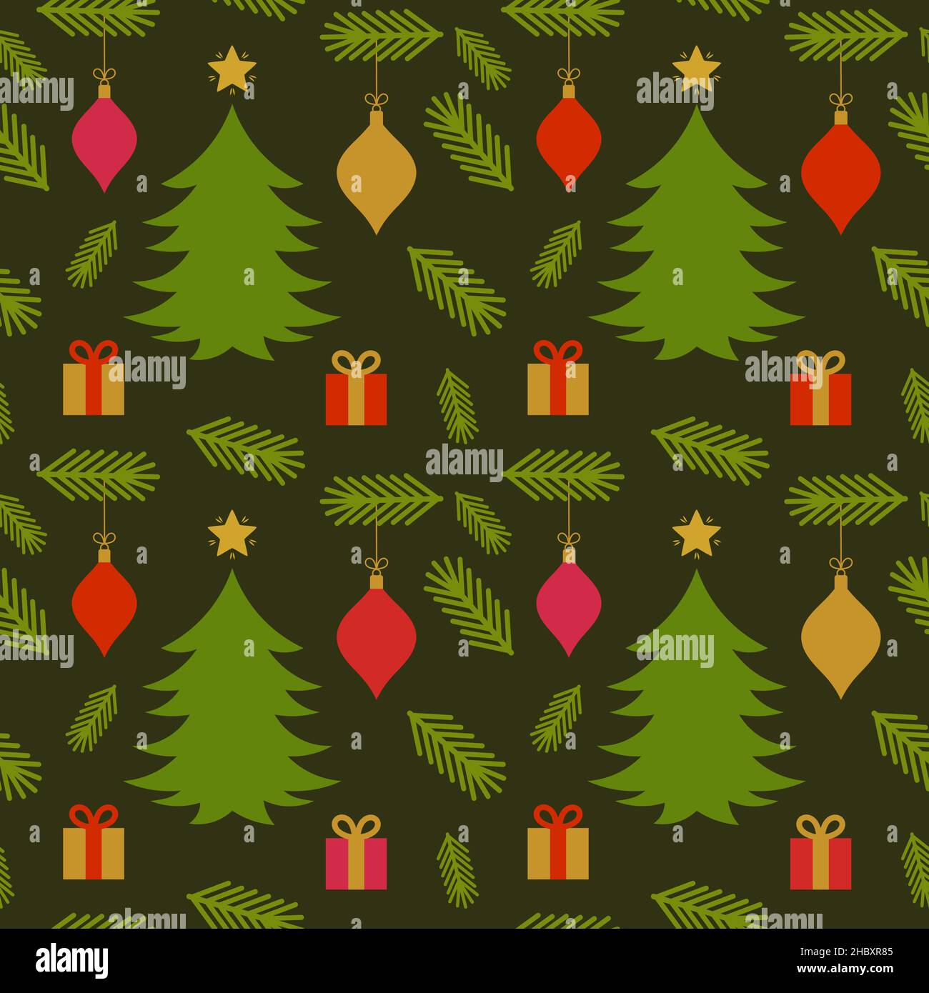 Christmas trees and presents seamless pattern. Vector illustration ...